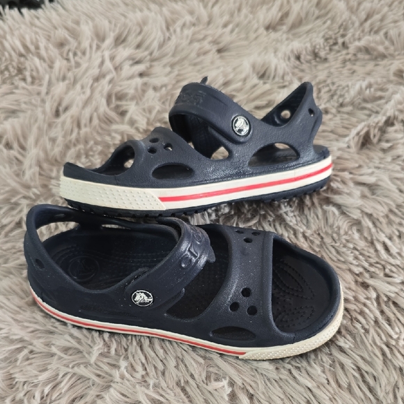 CROCS | Shoes | Crocs Kids Sandals In Navy With Red And White Accents ...